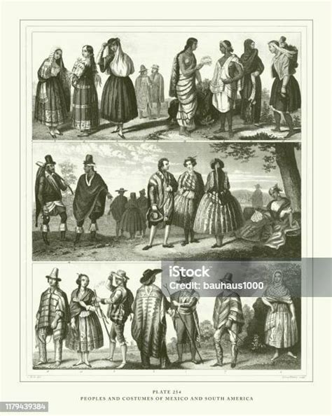 멕시코와 남미 조각 골동품 일러스트의 골동품 사람과 의상 조각 출판 1851 일러스트레이션에 대한 스톡 벡터 아트 및 기타