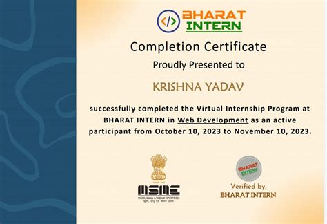 Krishna Yadav On Linkedin Webdevelopment Bharatintern Careergrowth Webdevelopmentcertificate