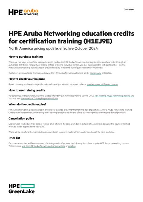 hpe aruba networking education credits for certification training