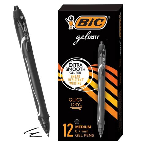 Bic Gel Ocity Retractable Quick Dry Gel Pen Medium Point Black 12 Count