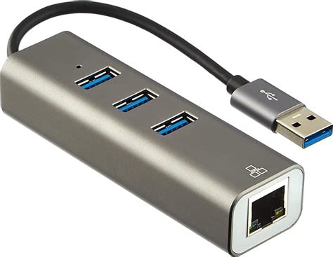 Amazon Com Amazon Basics Aluminum 3 Port USB 3 0 Hub With 10 100 1000 Mbps RJ45 Gigabit