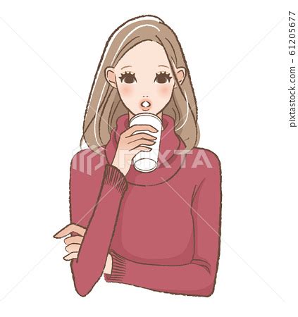커피를 마시는 여성 스톡일러스트 61205677 PIXTA