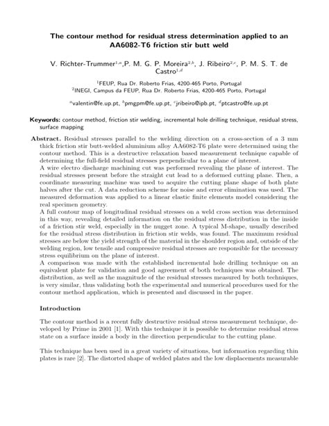 The Contour Method For Residual Stress Determination Applied To An