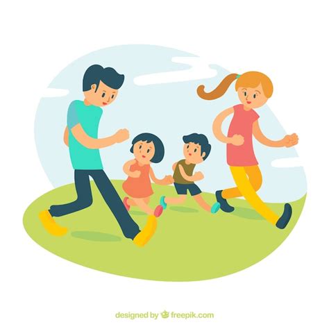 Familia Feliz Jugando En El Parque Vector Gratuito