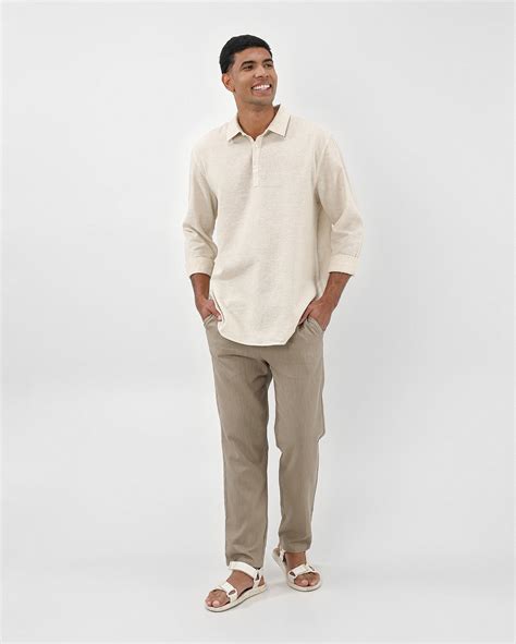 Riachuelo Camisa Masculina De Linho Regular Bege Original By Riachuelo
