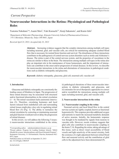 Pdf Neurovascular Interactions In The Retina Physiological And Pathological Roles