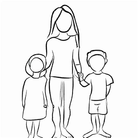 Desenhos de Silhueta Mãe e Filhos para Imprimir e Colorir Grátis