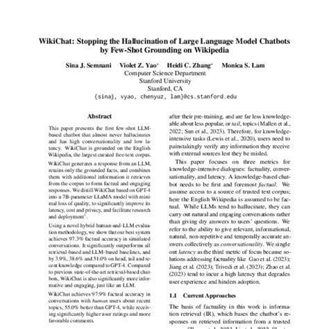 Wikichat Stopping The Hallucination Of Large Language Model Chatbots