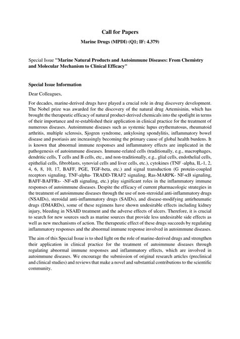 Pdf Call For Papers Marine Drugs If 4379 Special Issue Marine