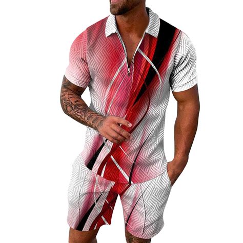 Fimkaul Mens Summer 2 Piece Outfits Short Sets 3d Suit Shorts Beach