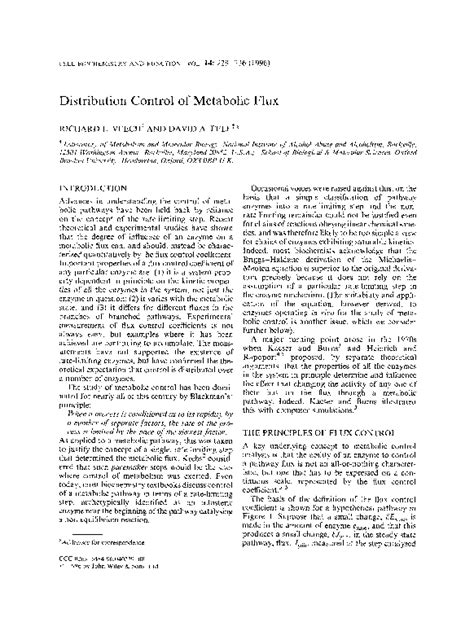 Pdf Distribution Control Of Metabolic Flux