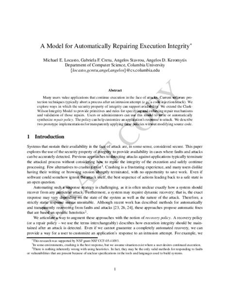 Pdf A Model For Automatically Repairing Execution Integrity