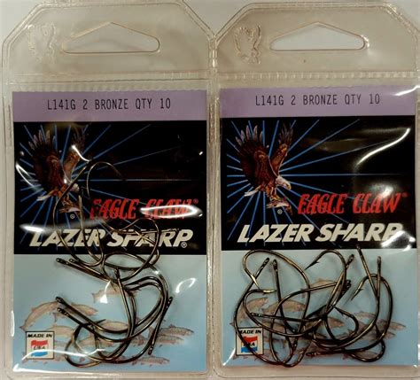 2 Pack Eagle Claw Lazer Sharp Hooks L141g Choose Size Poindexter
