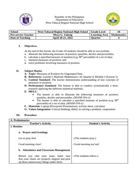 Measures Of Position For Ungrouped Data Pdf Quartile Quantile