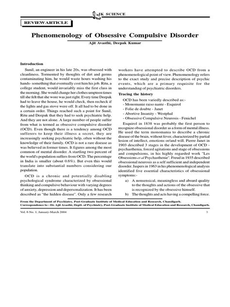 Phenomenology Of Obsessive Compulsive Disorder Review Article Pdf