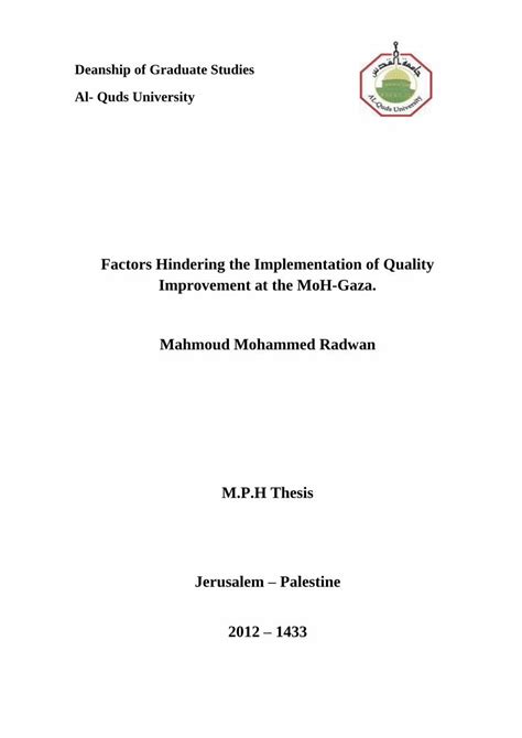 Pdf Factors Hindering The Implementation Of Quality · Monitoring And Supervision Staff