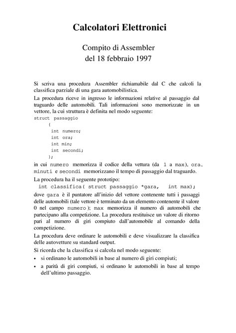 Calcolatori Elettronici Tema Desame 18 02 1997 Docsity