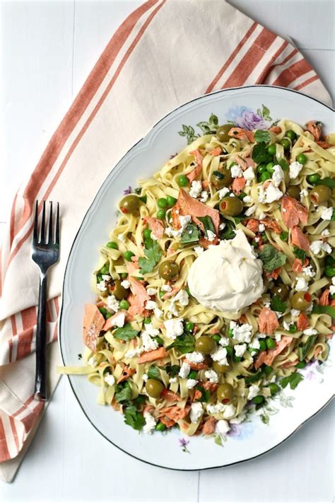 Buttery Summer Salmon Pasta CrÉme FraÎche Feta Olives Bessie Bakes