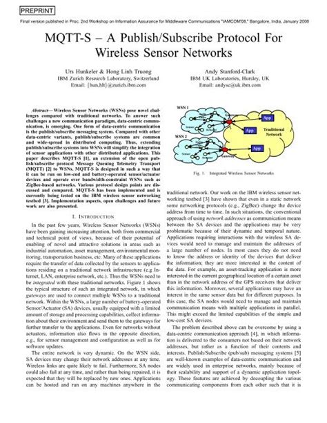 Mqtt S A Publishsubscribe Protocol For Wireless Sensor Networks