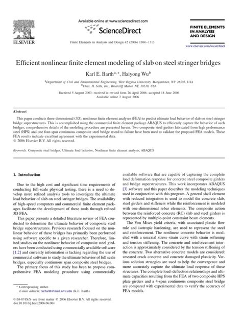 Ef Cient Nonlinear Nite Element Modeling Of Slab On Steel Stringer