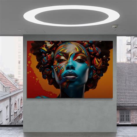 African Woman Wall Art Woman Face Framed Canvas Colorful Woman Canvas
