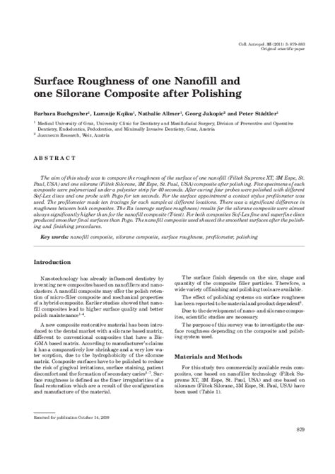 Pdf Surface Roughness Of One Nanofill And One Silorane Composite