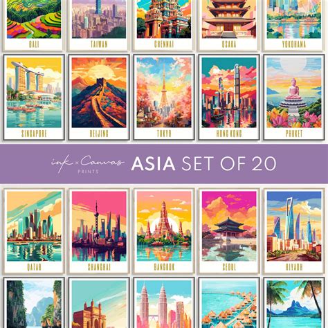 Asia Travel Poster Gallery Set Of 20 Asian Travel Prints Digital Download Maximalist Wall Art