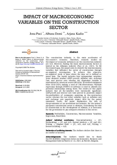 Pdf Impact Of Macroeconomic Variables On The Construction Sector