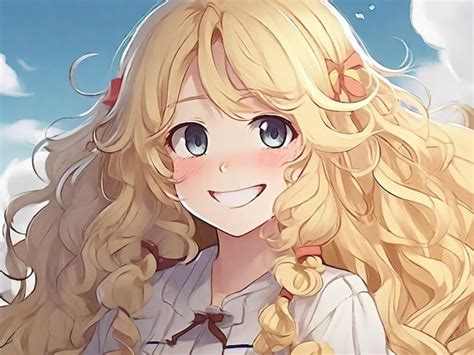Premium Photo An Anime Girl With Long Curly Blonde Hair And A Gentle