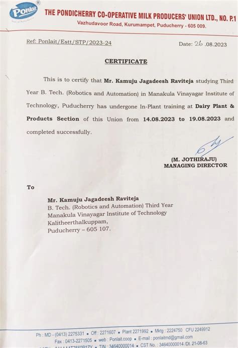 Kamuju Jagadeesh Raviteja On Linkedin Internship At Ponlait Company