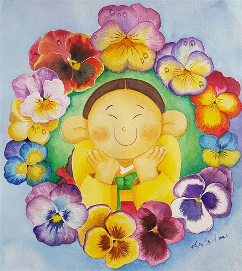 수채화꽃분이의 웃음꽃박승희작가서양화가박승희팬지꽃그림 민화 작은 그림 그림