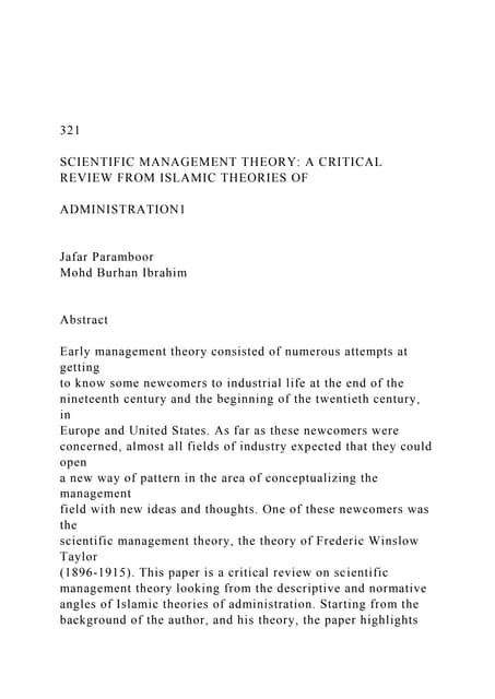 321 Scientific Management Theory A Critical Review From Docx Islam Religion And Spirituality