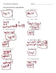 Properties Of Logs Practice Docx Properties Of Logarithms