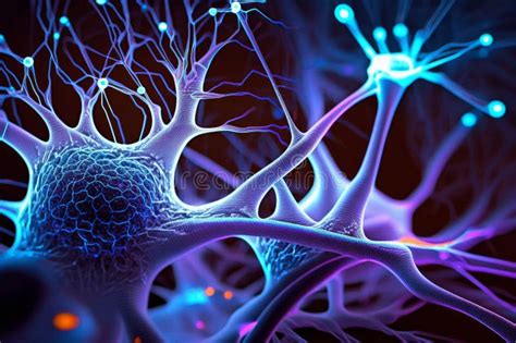 Synaptic Connections In Neon Light Close Up View On Neural Synapse