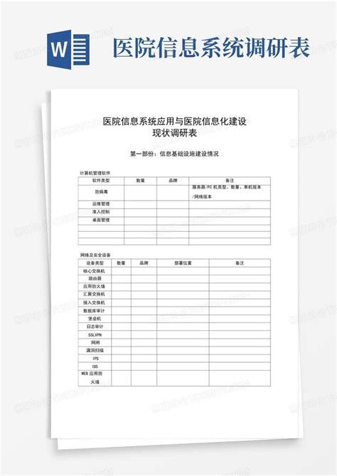医院信息系统调研表Word模板下载 编号qvrzbdvx 熊猫办公