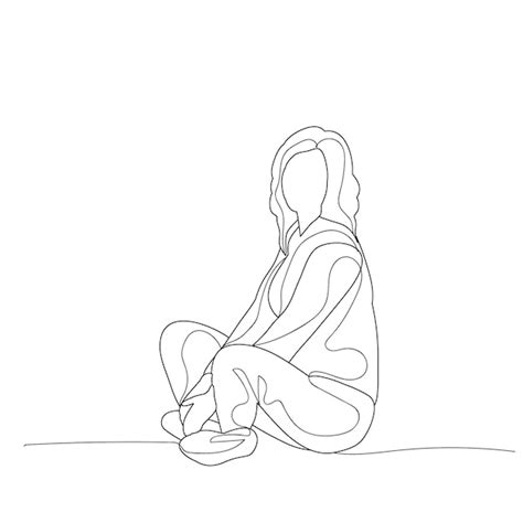Premium Vector Sketch Of Lines Girl Sitting