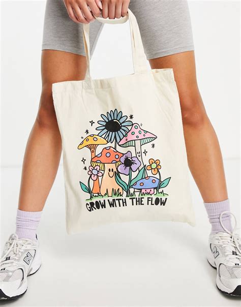 Asos Design Tote Bag With Mushroom Print In Natural Asos Cloth Tote