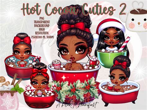 Hot Cocoa Mug Chibi Doll Clipart Chibi Chrismas Png African American