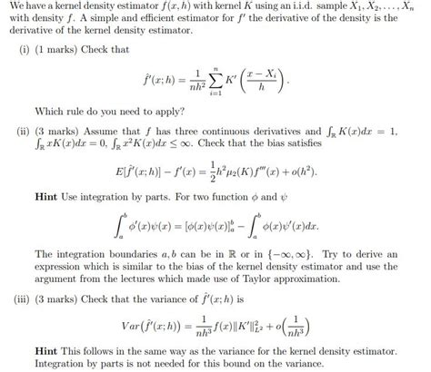 Density Derivative Of The Kernel Density Estimator Chegg Com