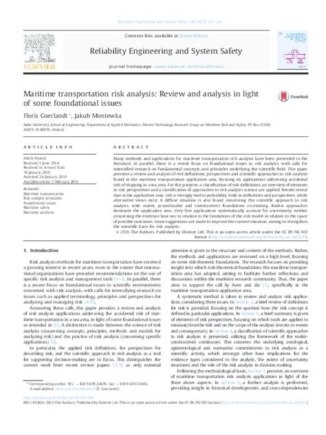 Pdf Maritime Transportation Risk Analysis Review And Analysis In Light Of Some Foundational