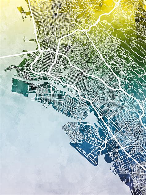 Oakland California City Street Map Digital Art By Michael Tompsett