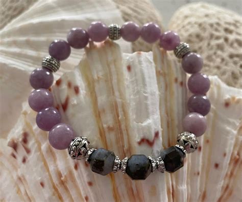 Lilac Lepidolite And Lianite Blue Quartz Natural Gemstone Stretch