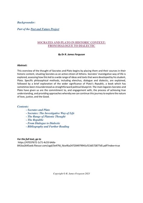 Pdf Socrates And Plato In Historic Context From Dialogue To Dialectic