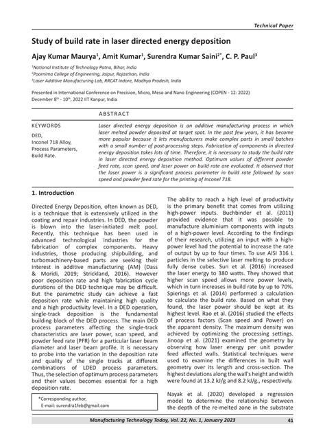 Pdf Study Of Build Rate In Laser Directed Energy Deposition