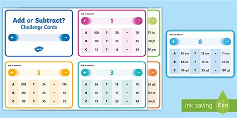 lower ability addition and subtraction maths challenge cards