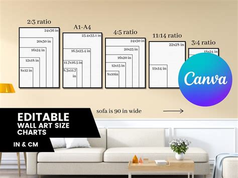 Frame Size Guide Editable Wall Art Ratio Chart Wall Art Size Etsy