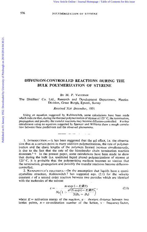 Pdf Diffusion Controlled Reactions During The Bulk Polymerization Of Styrene Dokumen Tips
