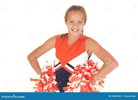 Animadora Joven De La High School Secundaria Con Los Poms Del Pom De La