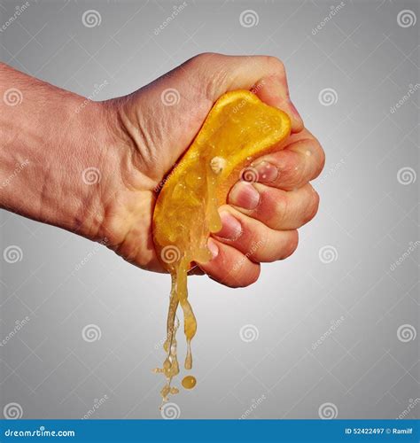 Man S Hand Squeezes The Juice From The Orange Stock Image Image Of
