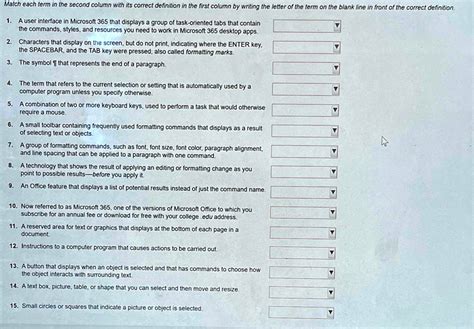 Match Each Term In The Second Column With Its Correct Definition In The First Column By Writing